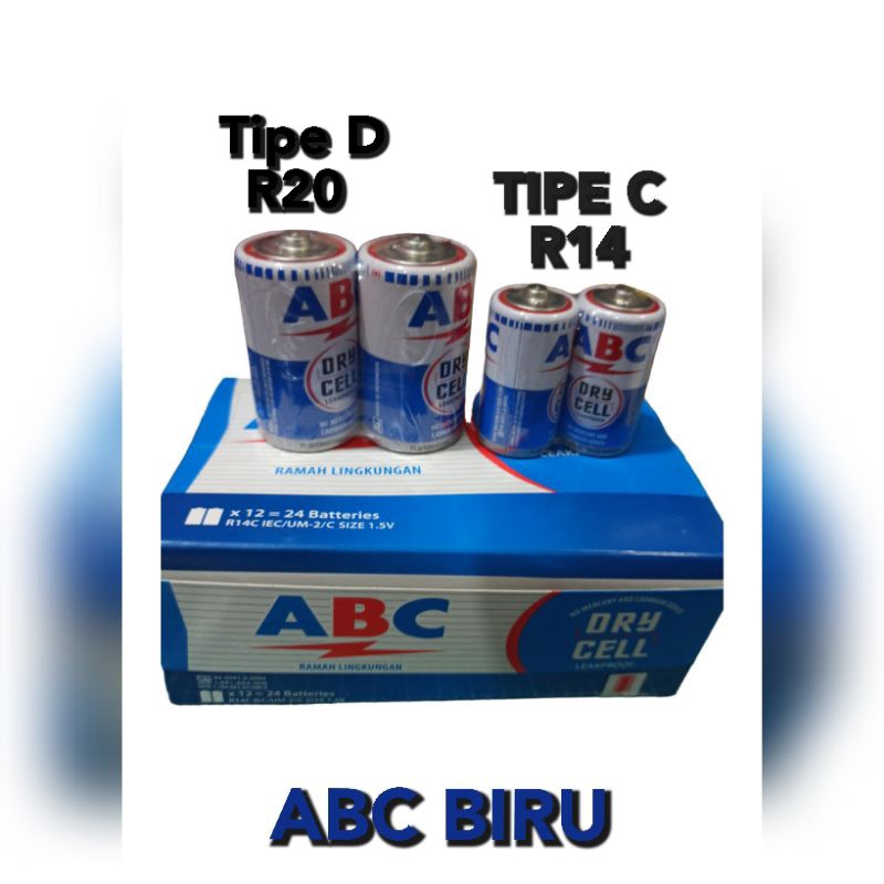 Jual BATERAI ABC BIRU TIPE D R20 , TIPE C R14 ISI 2 PCS | Shopee Indonesia