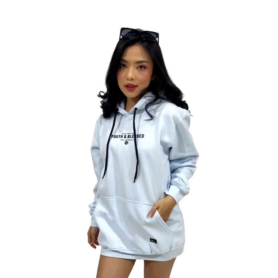 Jual Nsa Ind Hoodie Youth & Blessed Light Blue Pria Wanita Oversize ...