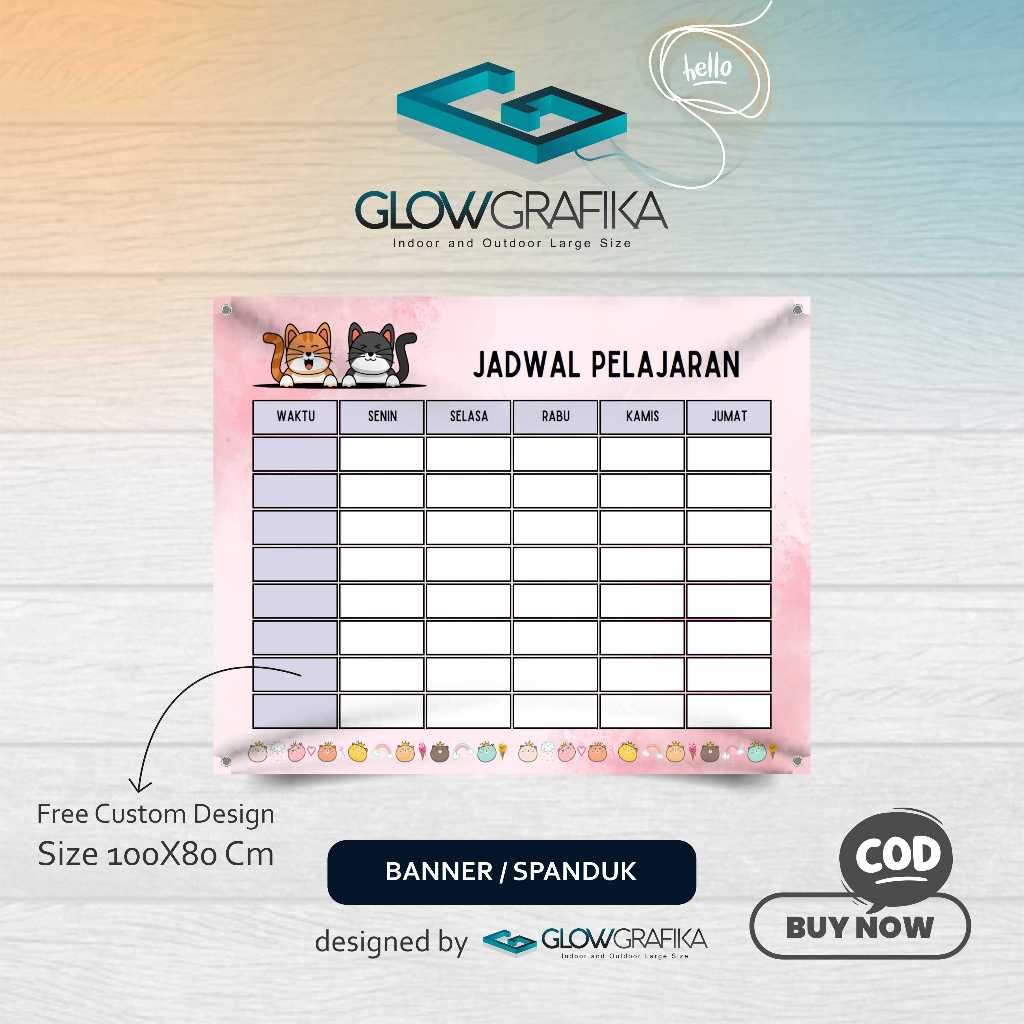 Jual Cetak Spanduk Banner Jadwal Pelajaran Tema kucing | Shopee Indonesia