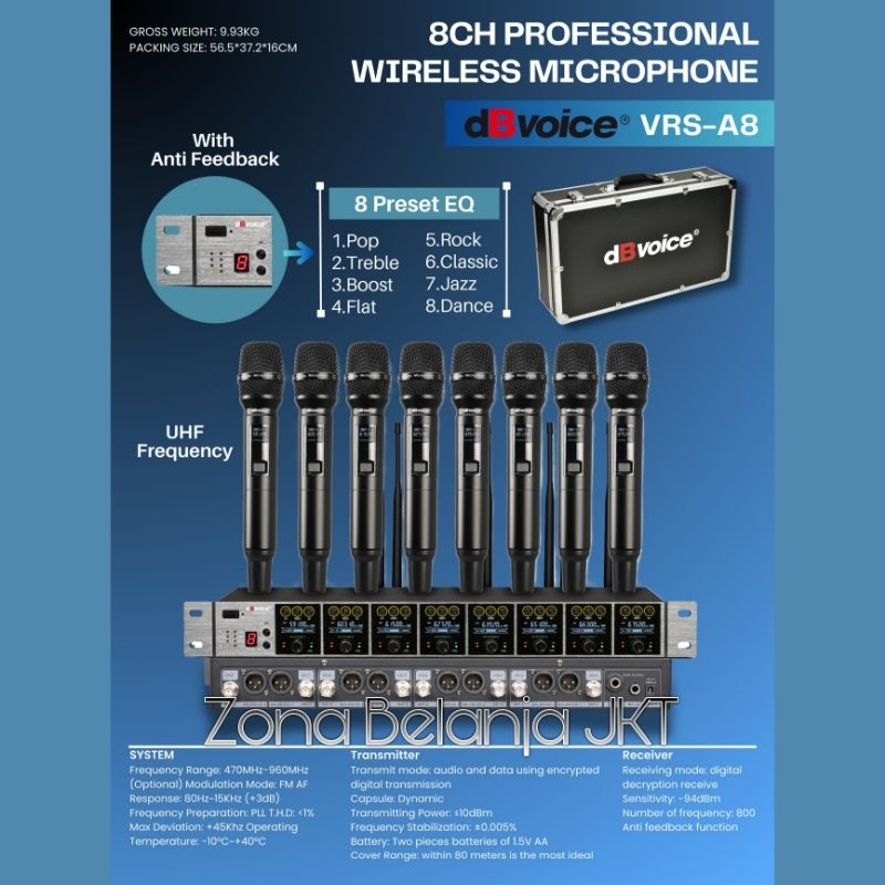 Jual MIC WIRELESS DBVOICE VRS A8 8 CHANNEL MIC PEGANG HANDLE UHF ANTI ...