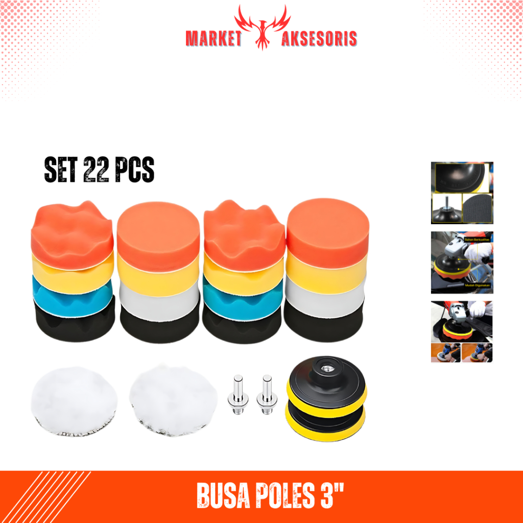 Jual Busa Spon SET 22PCS Mesin Poles Mobil Wool Foam Pad Velcro Alat ...