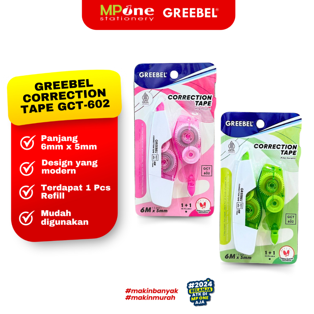 Jual (1 PCS) Greebel Correction tape GCT-602 / Tipe-x Roll Kertas 6m x ...