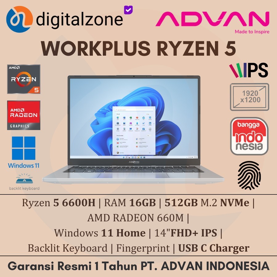 Jual Advan WorkPlus Ryzen 5 6600H 16GB 512GB W11 14"FHD+ IPS Workplus R5 | Shopee Indonesia