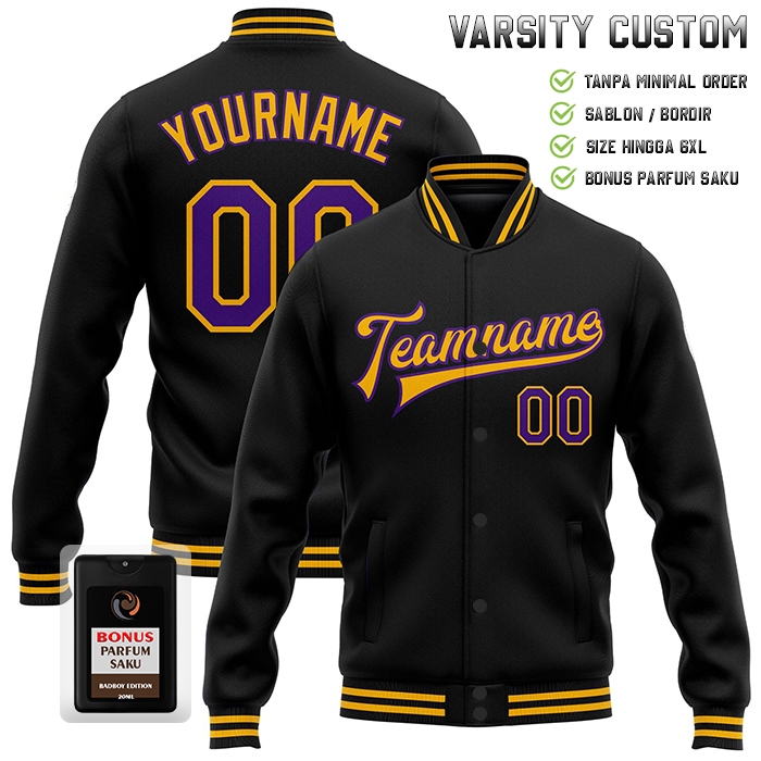Jual Jaket Varsity Pria Oversize Hitam Solid (M - 6XL) Jaket Baseball ...