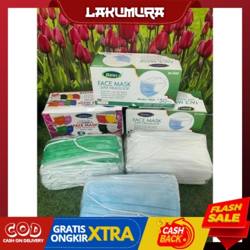 Jual Masker Hijab 3 Ply Embos Bestss Diposable Face Mask Headloop ...
