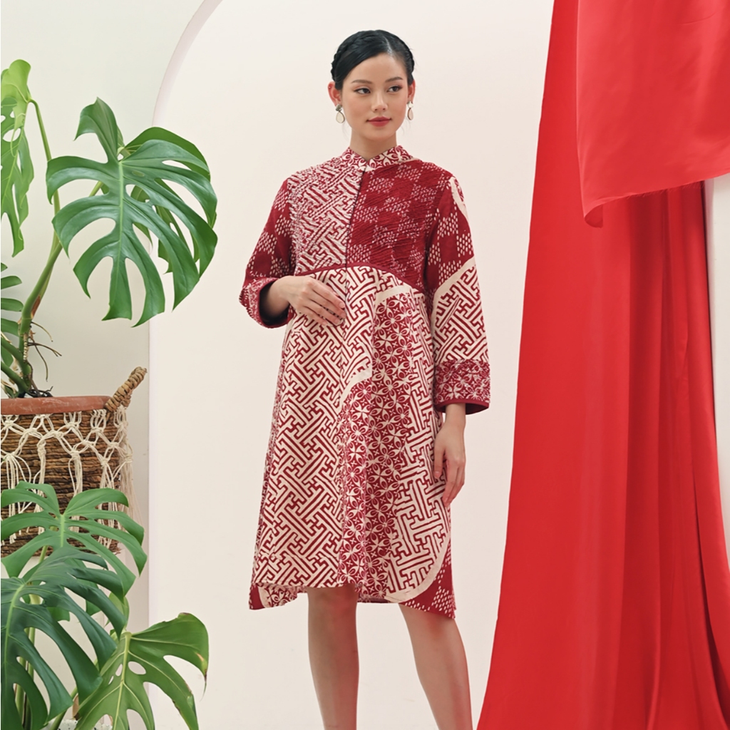 Jual NONA RARA - Abaya Dobi Merah Putih D0475, Baju kerja blouse batik ...
