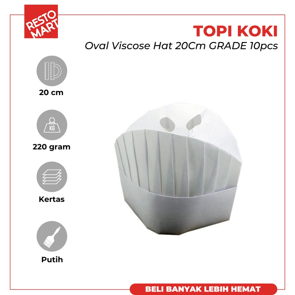 Jual Topi Koki / Oval Paper Hat 20 cm GRADE 10 pcs (1809102) (F11 ...