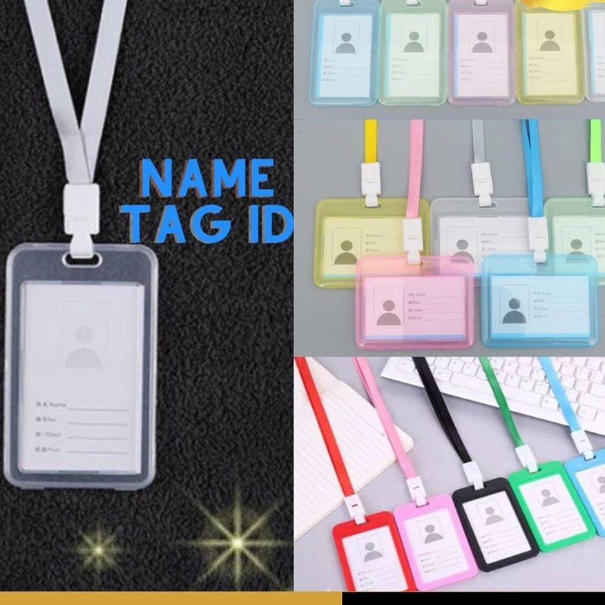 Jual Name Tag Id Card Transparant Gantungan Kartu Nama Plastik Vertical Lanyard Potrait Motif ...