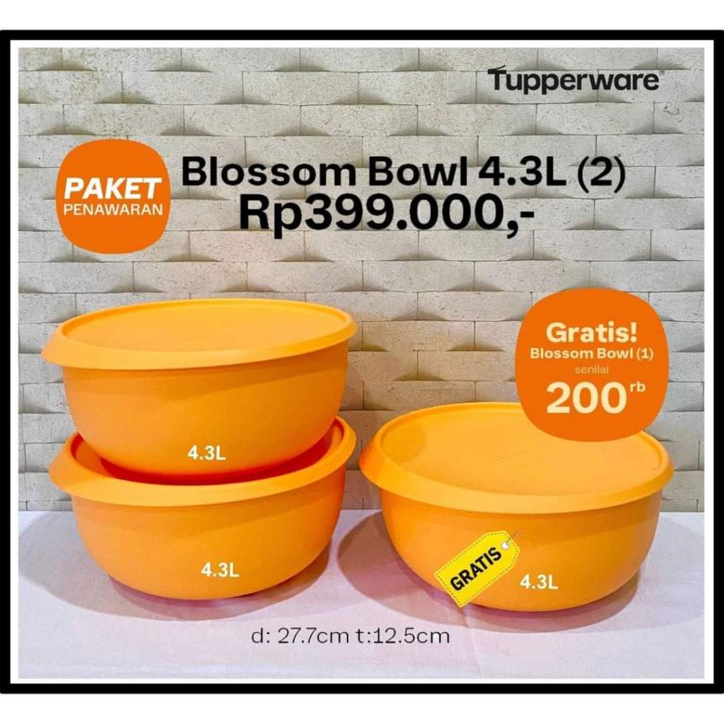 Jual Tupperware blossom bowl 4,3 liter warna orange mangkok jumbo ...