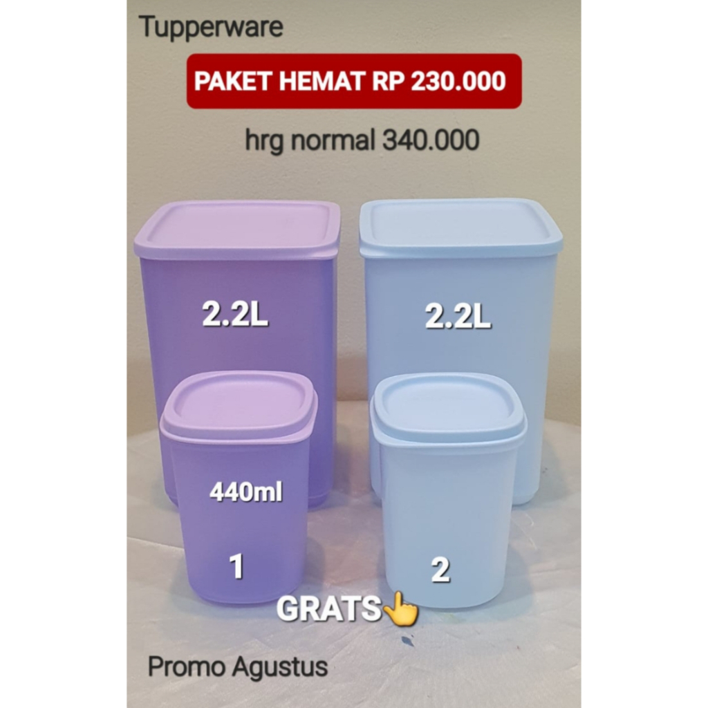 Jual TUPPERWARE LARGE SQUARE 2L (2) GRATIS SQUARE 440ML (2) - TOPLES ...