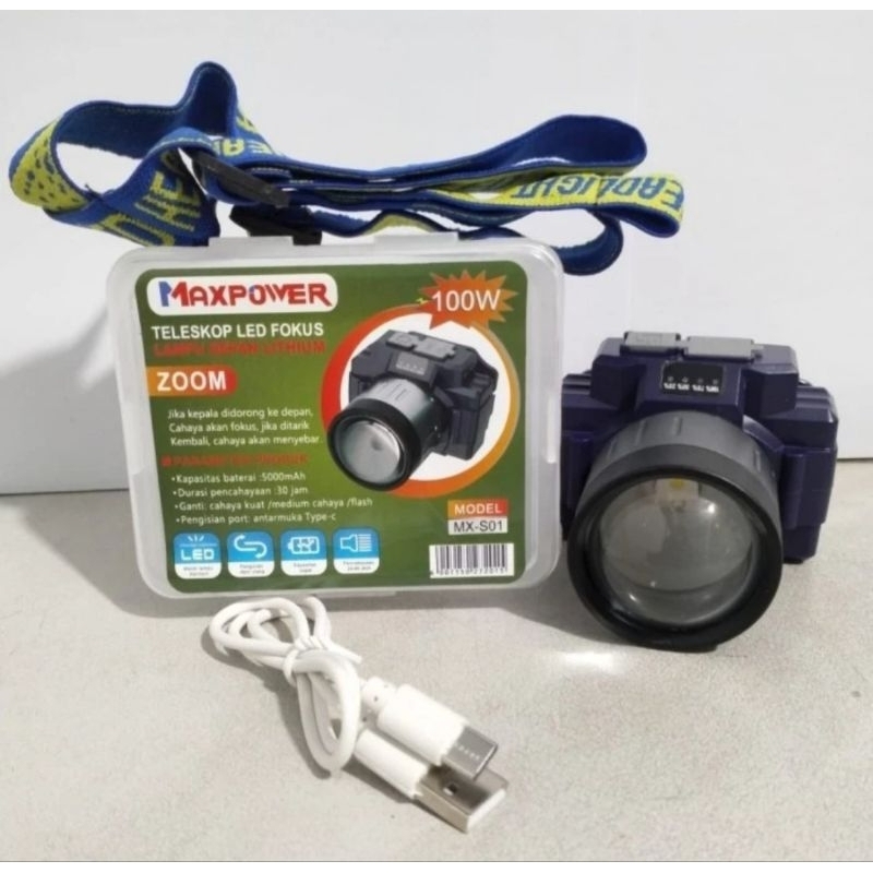 Jual Senter Kepala Zoom LED Laser Rechargeable 3 Mode 2 Baterai 100W ...