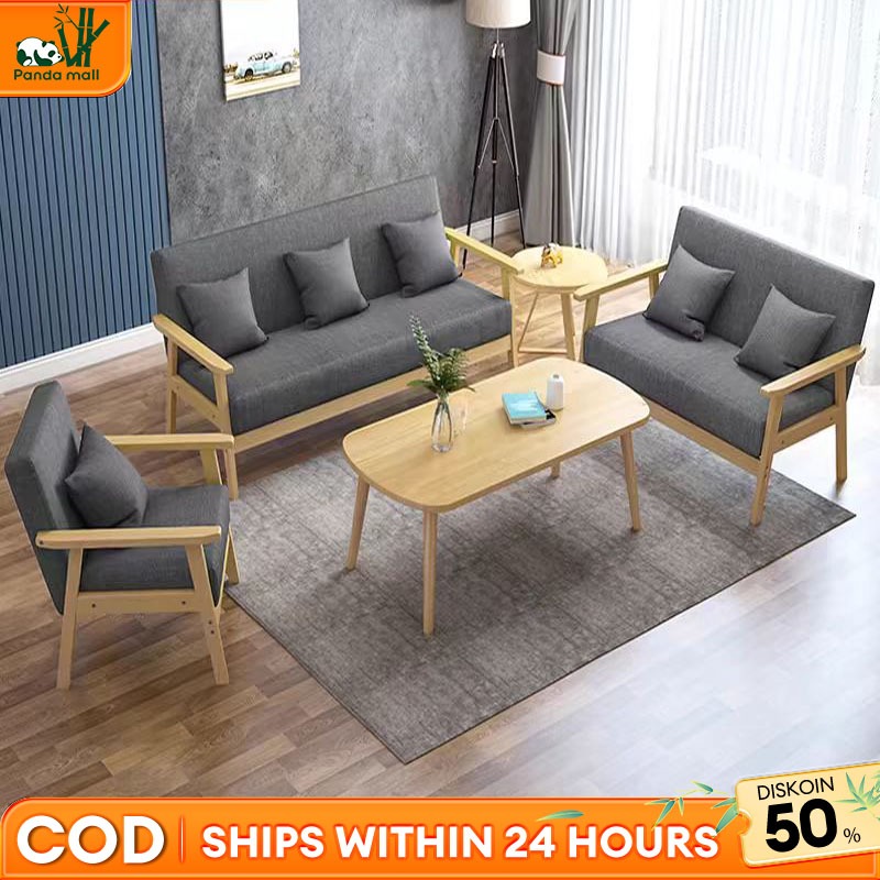 Jual Sofa Kain Sofa Bed 3/2/1 Seater Kayu Solid Modern Ruang Tamu Kursi ...