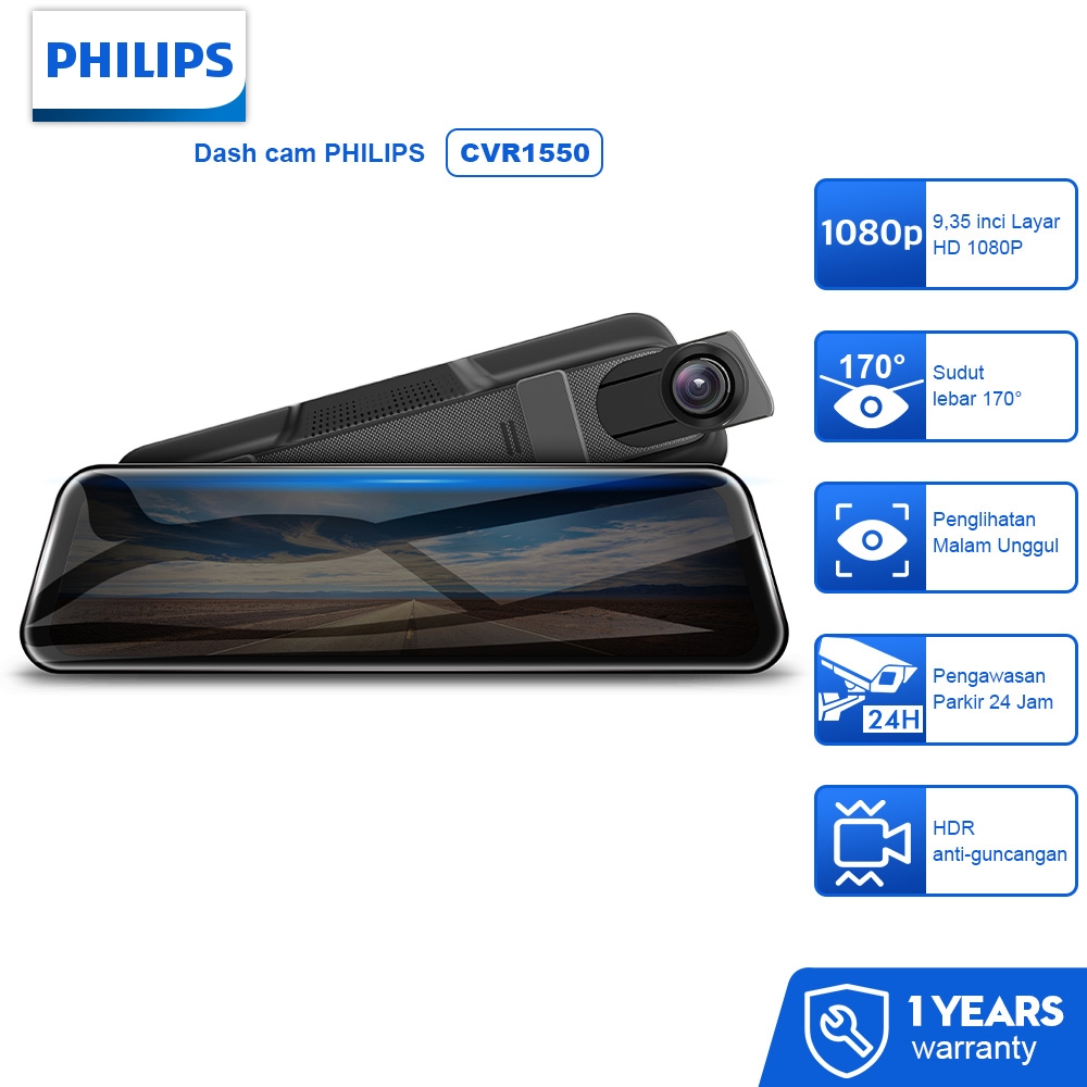 Jual Philips Dash Cam Mobil Depan Belakang CVR-1550 Set 1080P Night ...