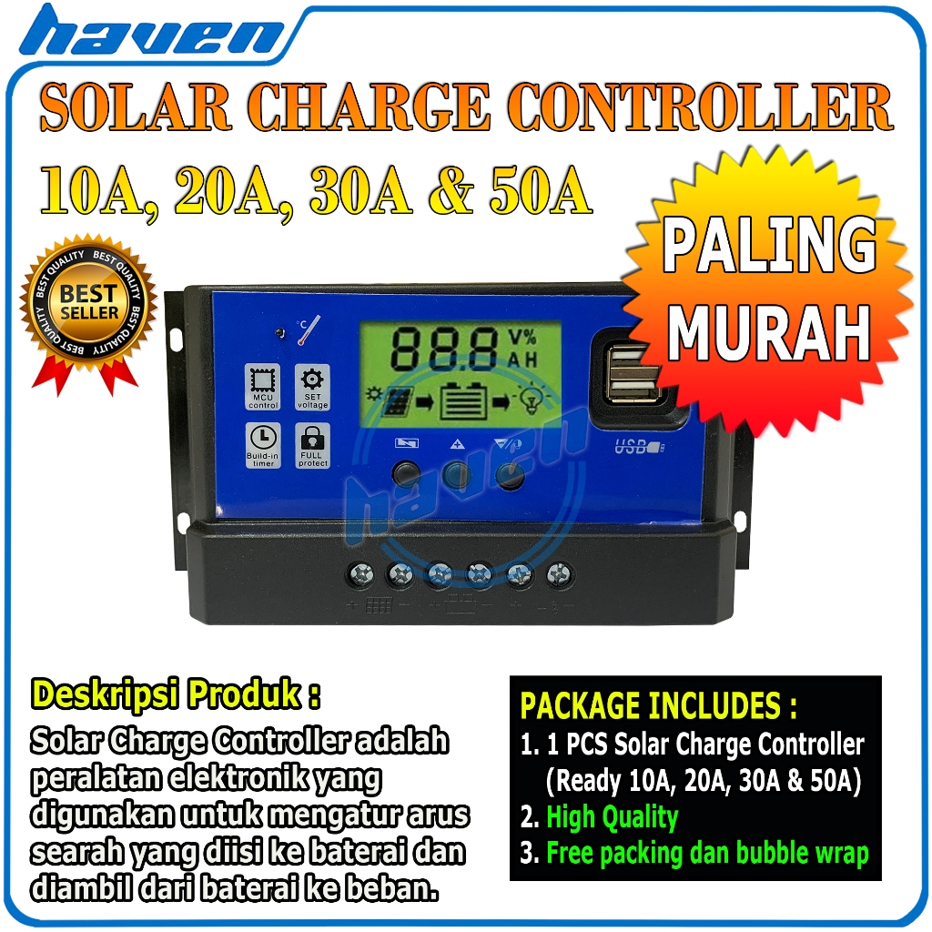 Jual Solar Charge Controller LCD LED Display Solar Cell PWM 12V 10A 20A 30A 50A USB Panel Surya ...