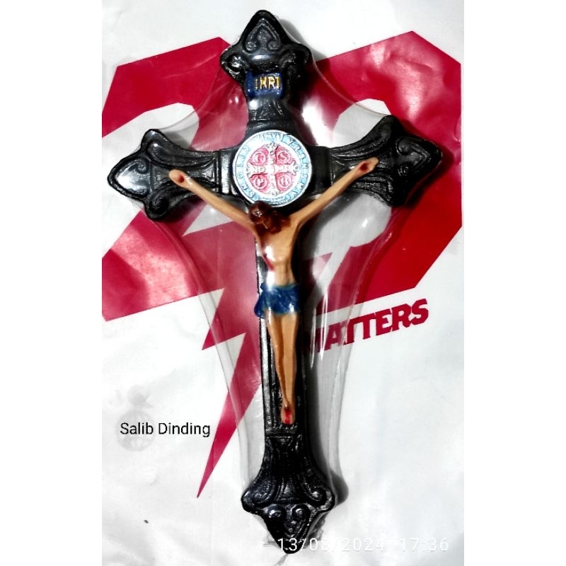 Jual Salib Gantung St. Benedictus Kain Putih - Biru - Gold 25cm ...