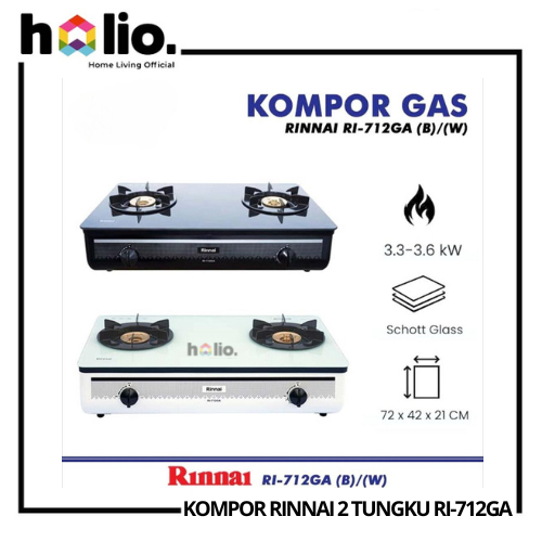Jual Holio RINNAI Kompor Gas 2 Tungku Kaca Tempered Glass RI 712 GA ...