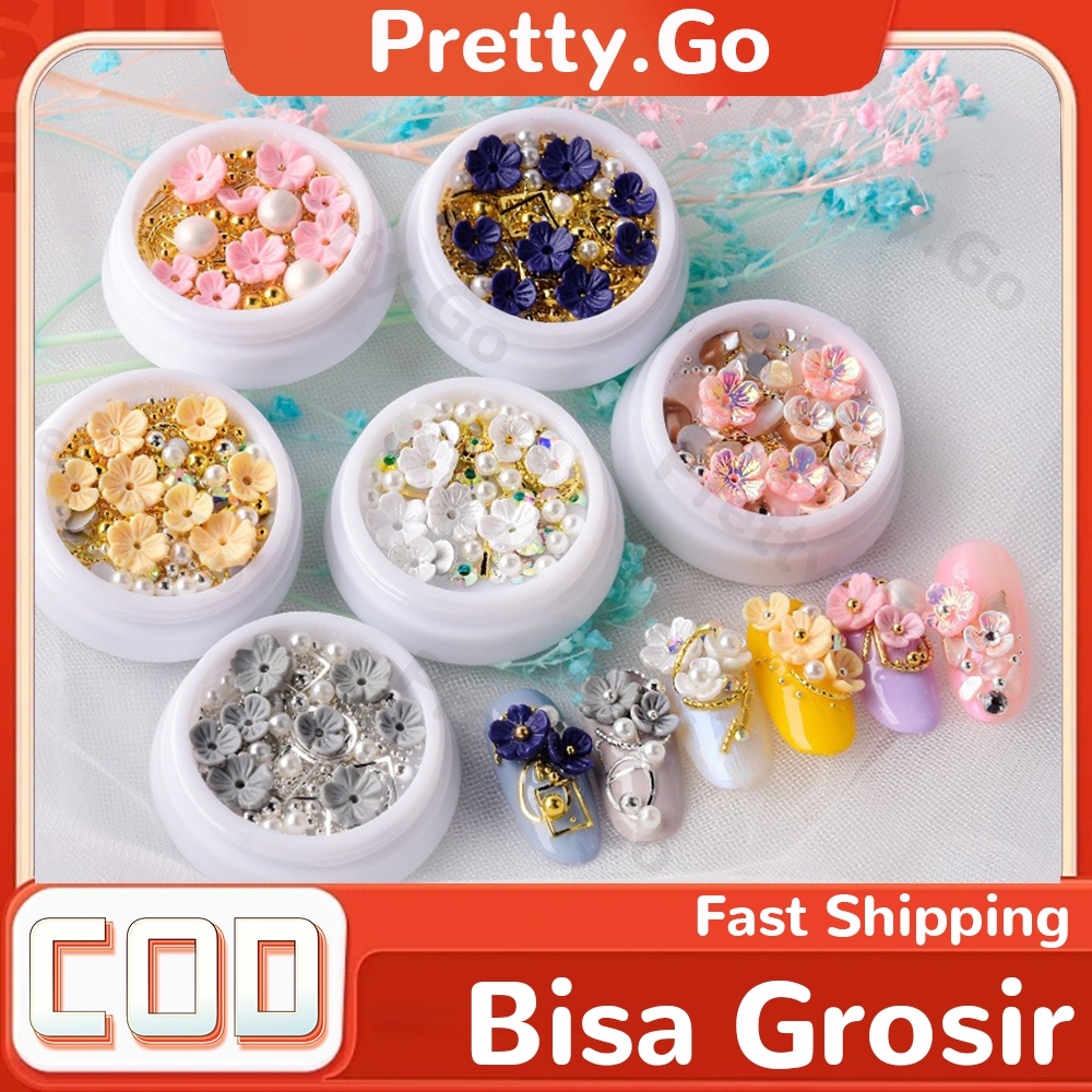 Jual 1 Kotak Aksesoris Nail Art Shell Bunga Manik Berlian Imitasi ...