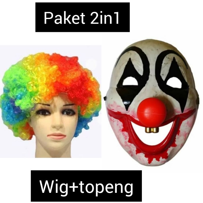 Jual topeng+wig badut rainbow paket 2in1 topeng+wig badut | Shopee ...
