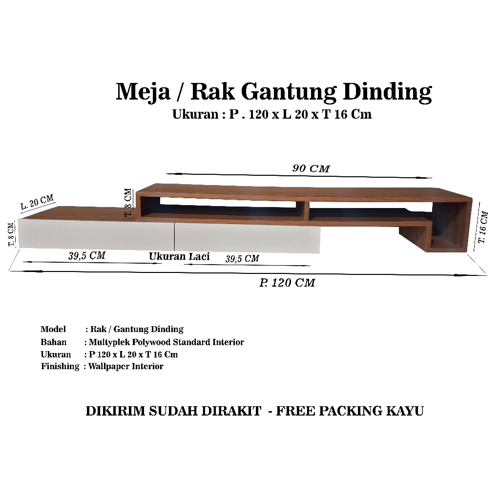 Jual Meja Rak Ambalan Dinding Ukuran 120 x 20 x 16 cm | Shopee Indonesia