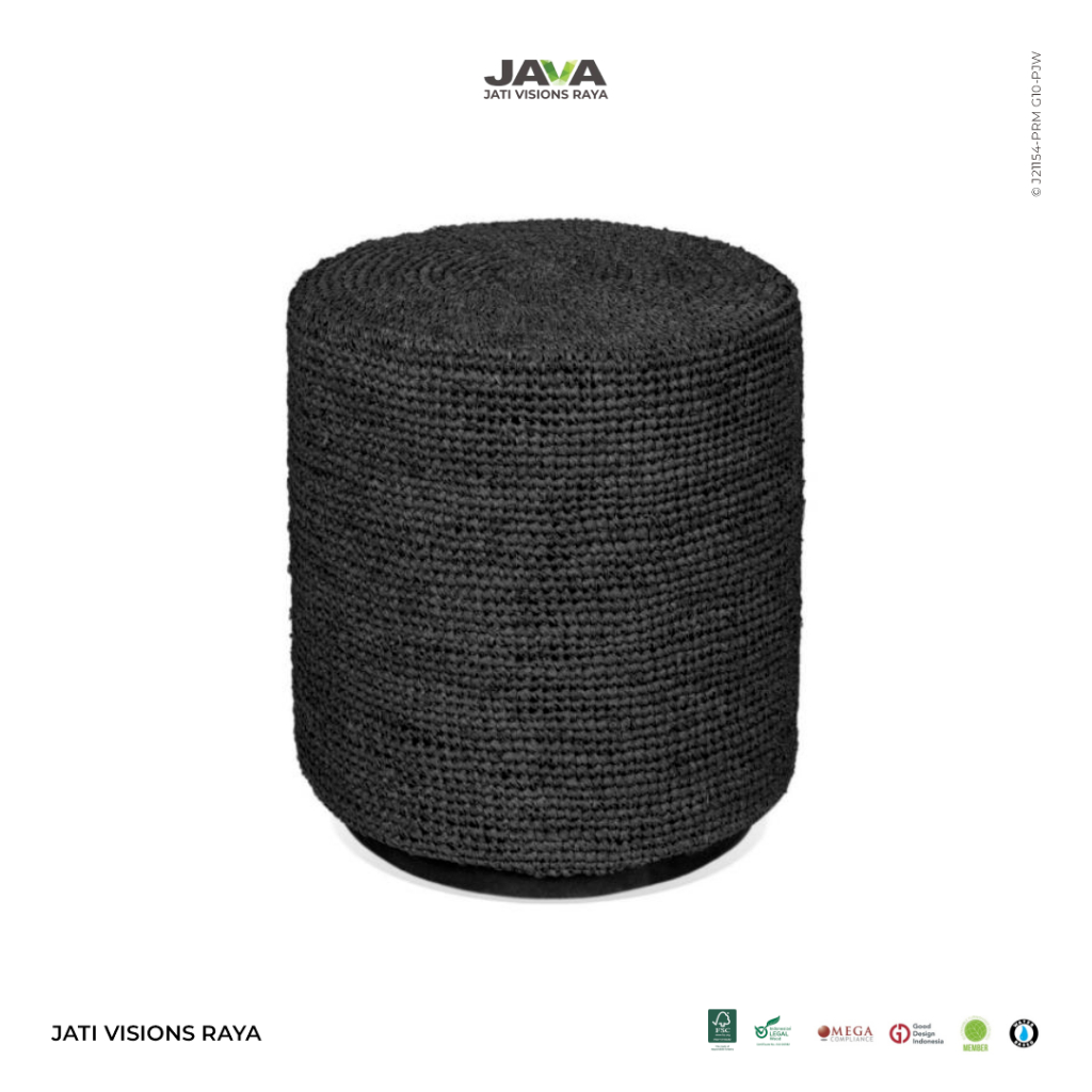 Jual JAVA Rafia Stool With Base Rope - Gamelina Wood Frame Black-Natural | Shopee Indonesia