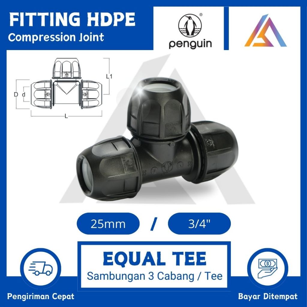 Jual Fitting HDPE Equal Tee 25mm ~ 3/4" Inch Compression | Shopee Indonesia