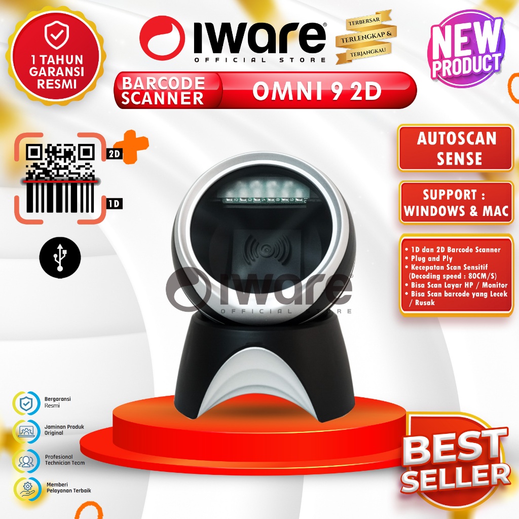 Jual Iware Barcode Scanner Omni 9 Usb 2D Efaktur QRCode Duduk Autoscen ...
