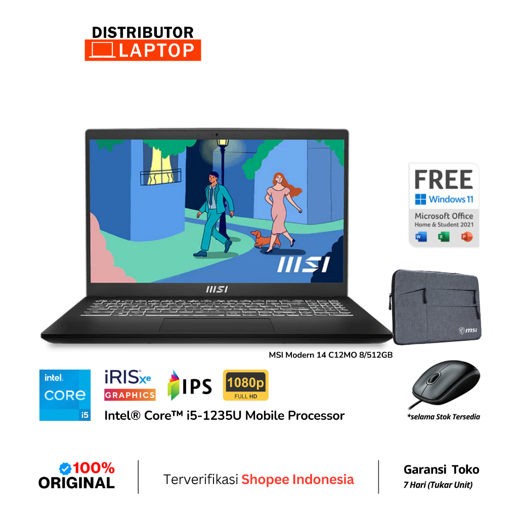 Jual Laptop MSI Modern 14 C12MO Core i5-1235U 8GB 512GB / 14" FHD ...