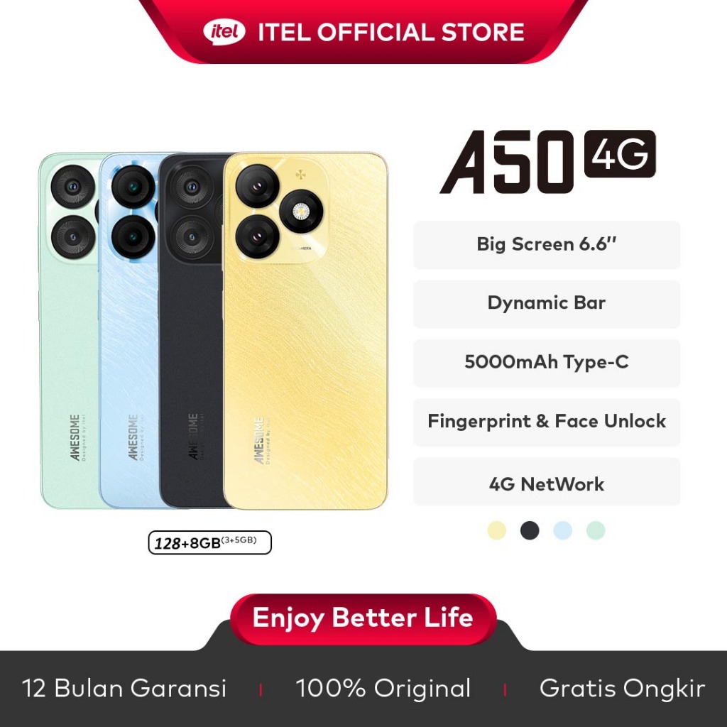 Jual itel A50 RAM 3+128GB Octa-Core Processor- 6'6" Big Screen with Dynamic Display - 5000mAh ...