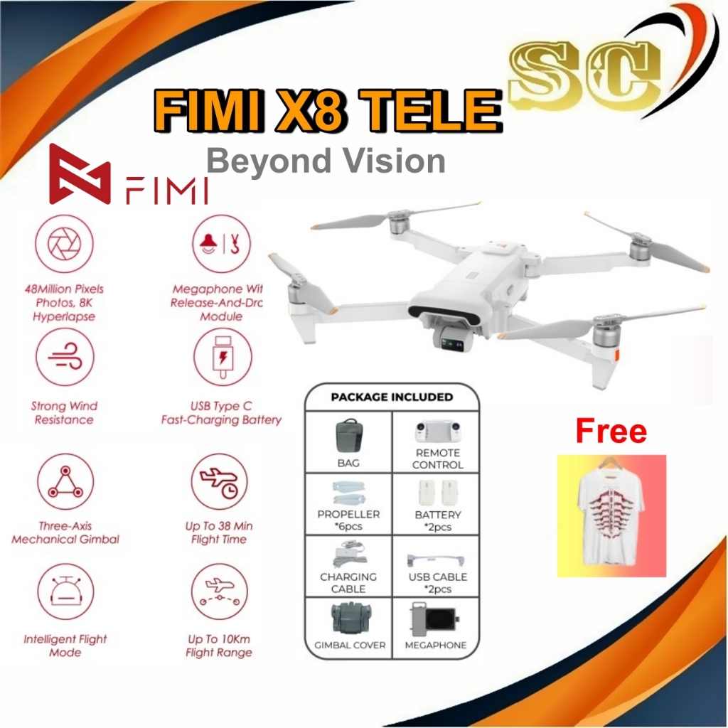 Jual FIMI X8 TELE Drone 4K 48MP Camera 3-axis Gimbal 10km 38 Min Flight Time | Shopee Indonesia