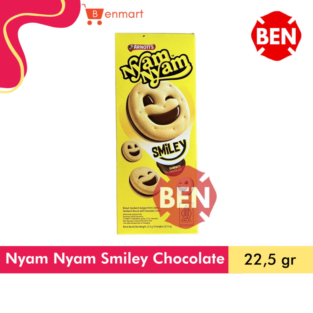 Jual Nyam Nyam Smiley Sandwich Chocolate 22,5g 22,5gr Nyamnyam Biskuit ...