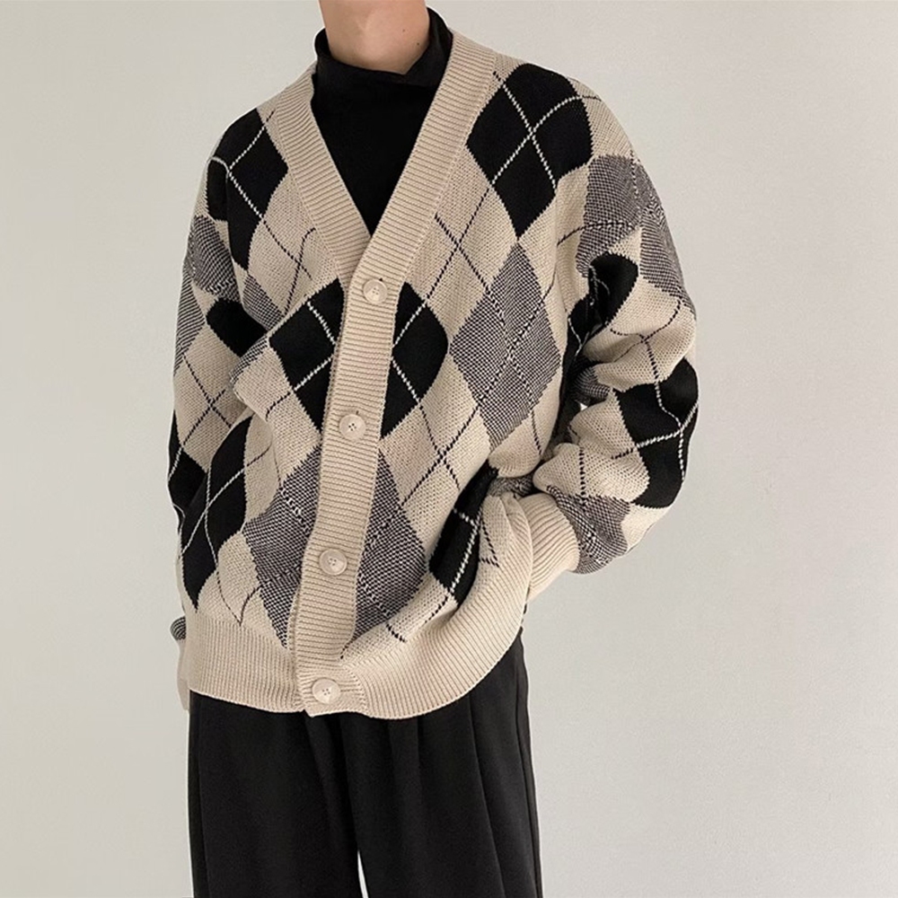 Jual Dark Icon Geometric Cardigan Sweater Pria Autumn Classic Vintage ...