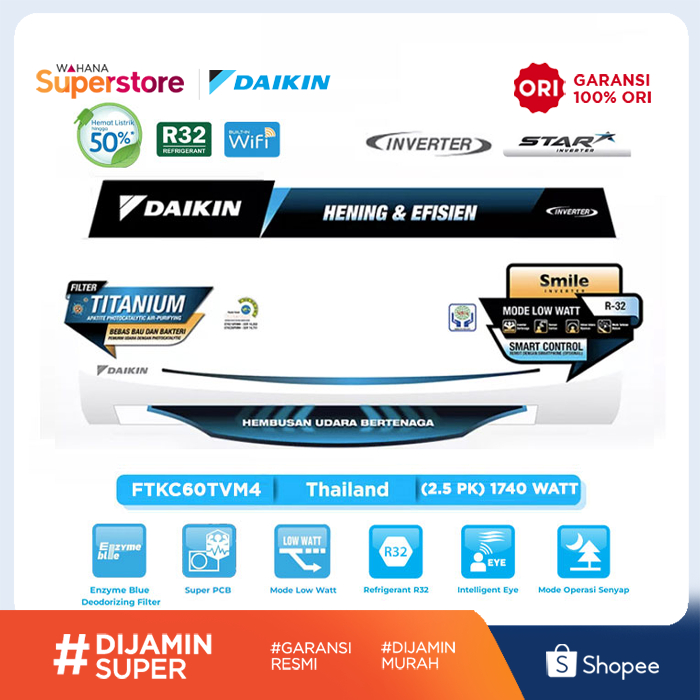 Jual Daikin AC Split Dinding Inverter Star Thailand R32 2.5 PK ( 2 1/2 ...