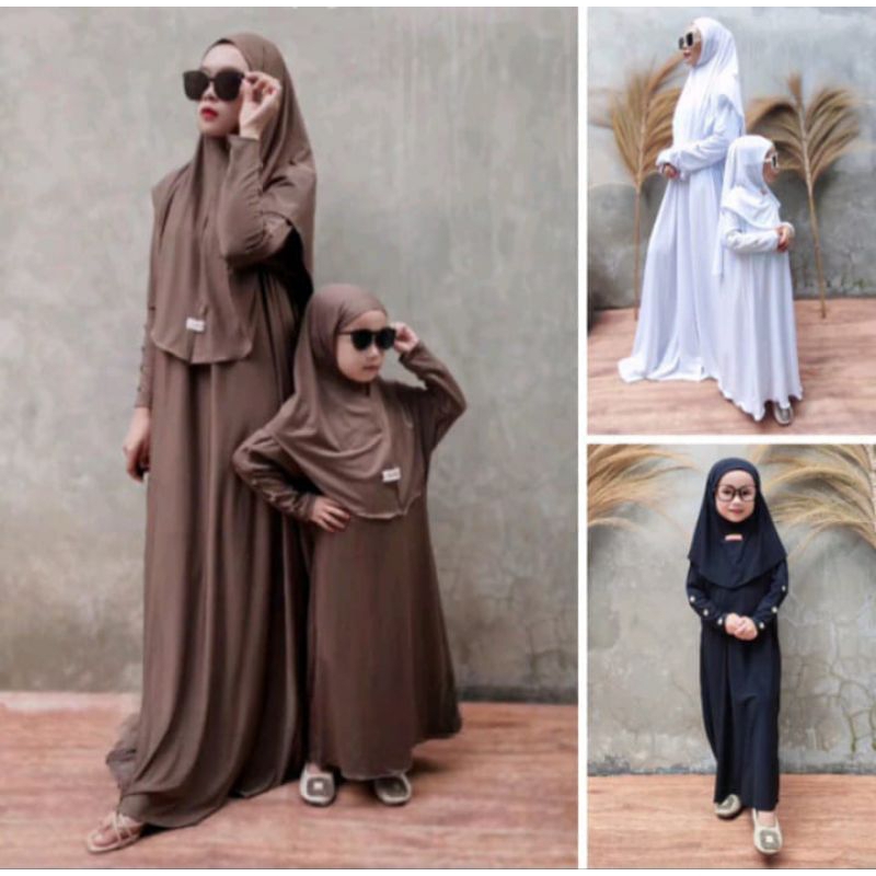 Jual Mecca abaya jersey couple mom & kids/gamis jersey kancing inara ...