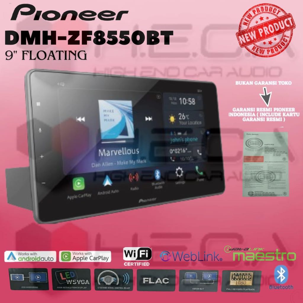 Jual Pioneer DMH-ZF8550BT Floating Head Unit 9" Inch Single Din Layar ...