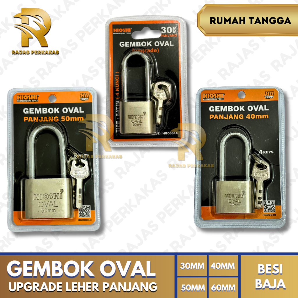 Jual GEMBOK OVAL UPGRADE LEHER PANJANG (4KEY) HIOSHI / GEMBOK PAGAR ...
