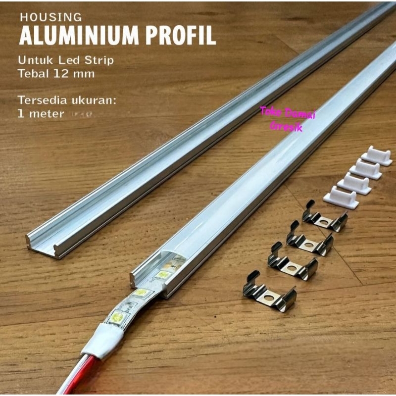 Jual Casing led strip Aluminium Profil Rell model U Cover 1 Meter Lurus ...