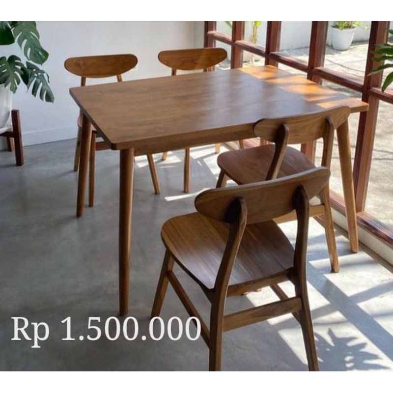 Jual meja makan kayu jati tebal 3 cm meja makan set 4 kursi 1 meja | Shopee Indonesia