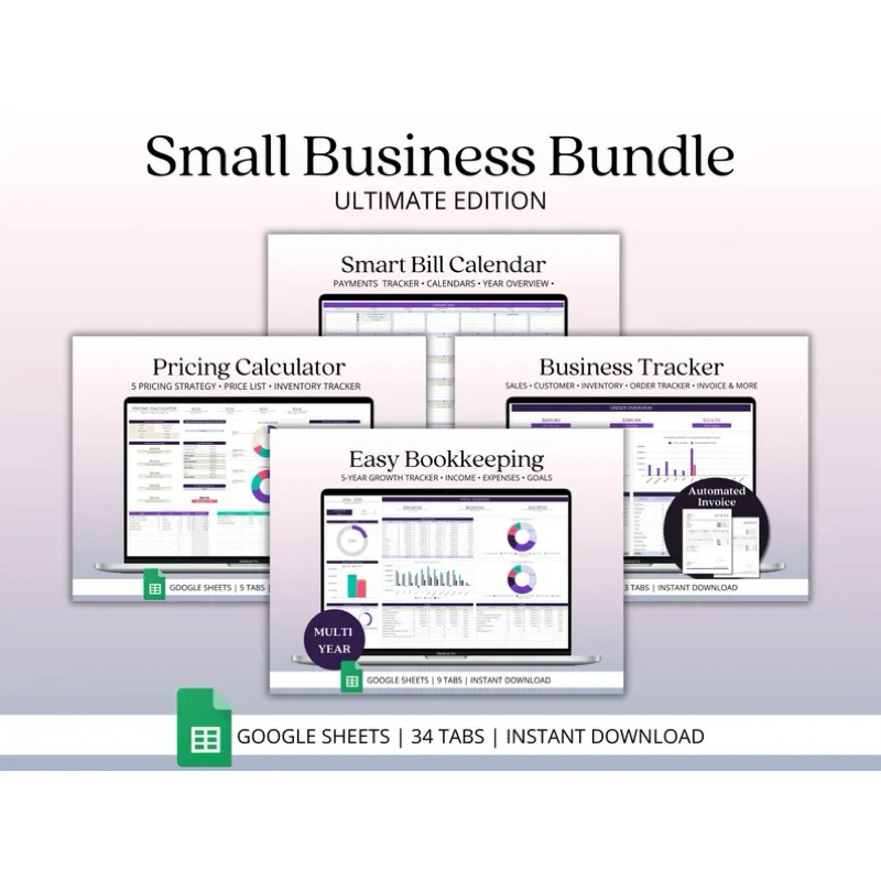 Jual Small Business Bundle for G00gle Sheets Easy Bookkeeping Pricing Calculator Smart Bill ...