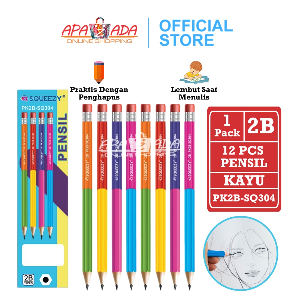 Jual Apazada - Pensil 2B [1 Pack - 12 Pcs Pensil] / Pensil Squeezy ...