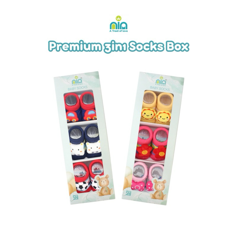 Jual Nia Socks 3in1 Box / Kaos Kaki Bayi Premium Box / Kaos Kaki Nia ...