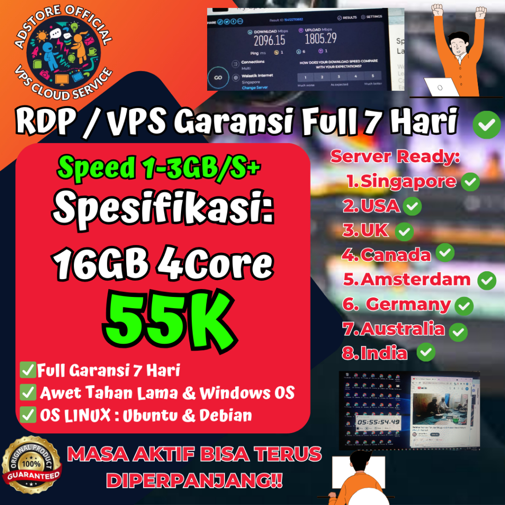 Jual RDP / VPS 16GB 4CORE Windows Linux Ubuntu Debian Full Administrator & Full Garansi [ 7 HARI ...