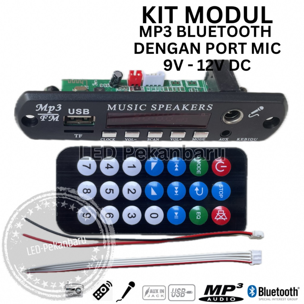 Jual MODUL MP3 PLAYER BLUETOOTH - FM RADIO - PORT MIC - AUX IN INPUT 9V ...