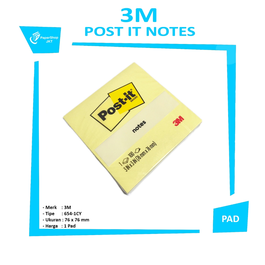 Jual 3M - Post It Sticky Notes 654-1CY 76mm x 76mm Yellow - Pad ...