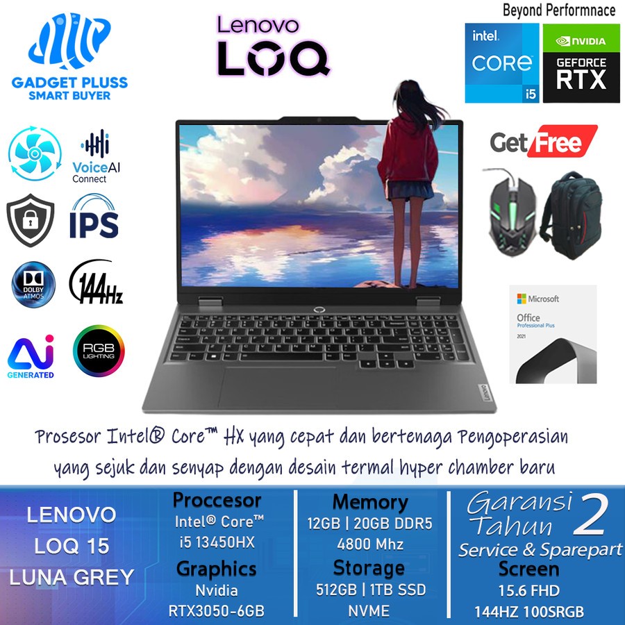 Jual Laptop Gaming Lenovo LOQ 15 Intel Core I5 13450HX Ram 12GB DDR5 512GB SSD RTX3050-6GB FHD ...