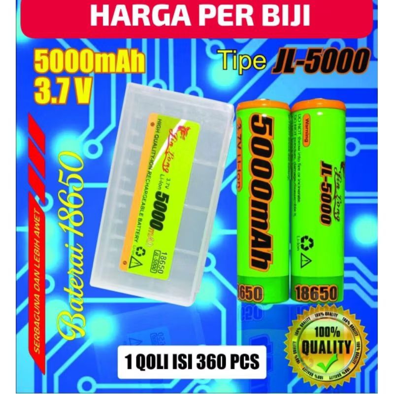 Jual Baterai cas (1 pc) JIN LONG 18650 3,7v JL 5000mAh batre batrai cus ...