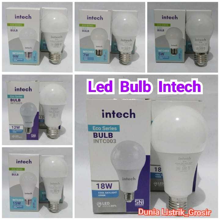 Jual Lampu LED Bohlam Bulat Intech 5, 7, 9, 12, 15, 18 Watt / Lampu Bohlam LED Cahaya Putih ...
