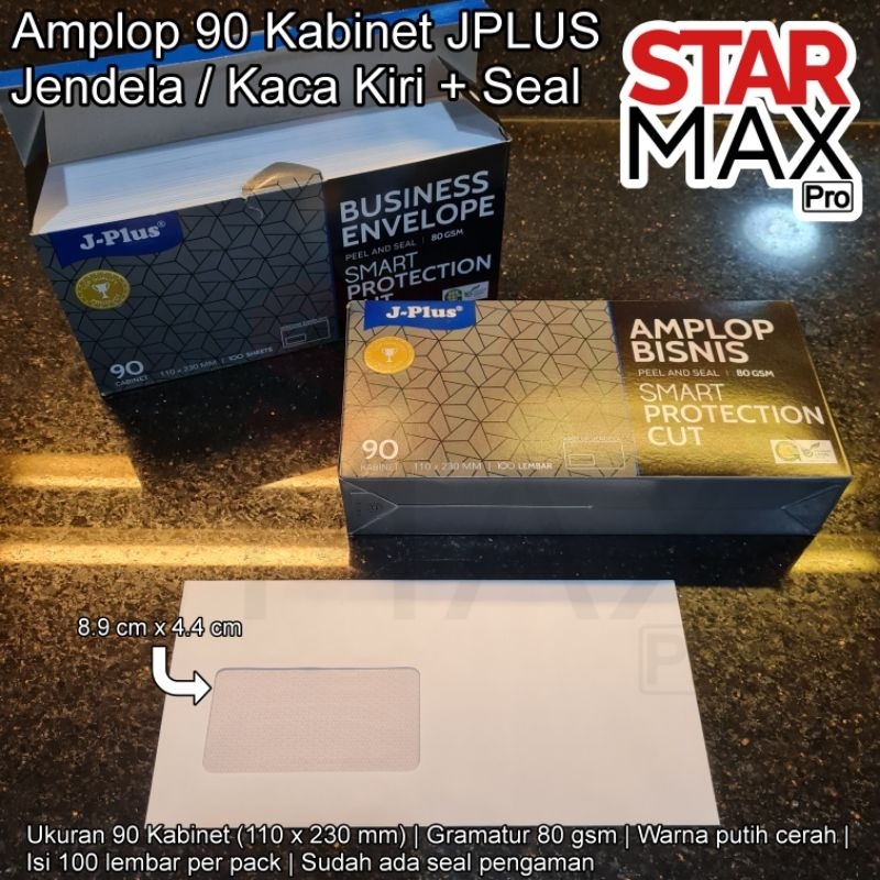 Jual Amplop Putih Window Jendela Kiri JPlus 90 Cabinet 80gsm (+ Seal) | per pack isi 100 lembar ...