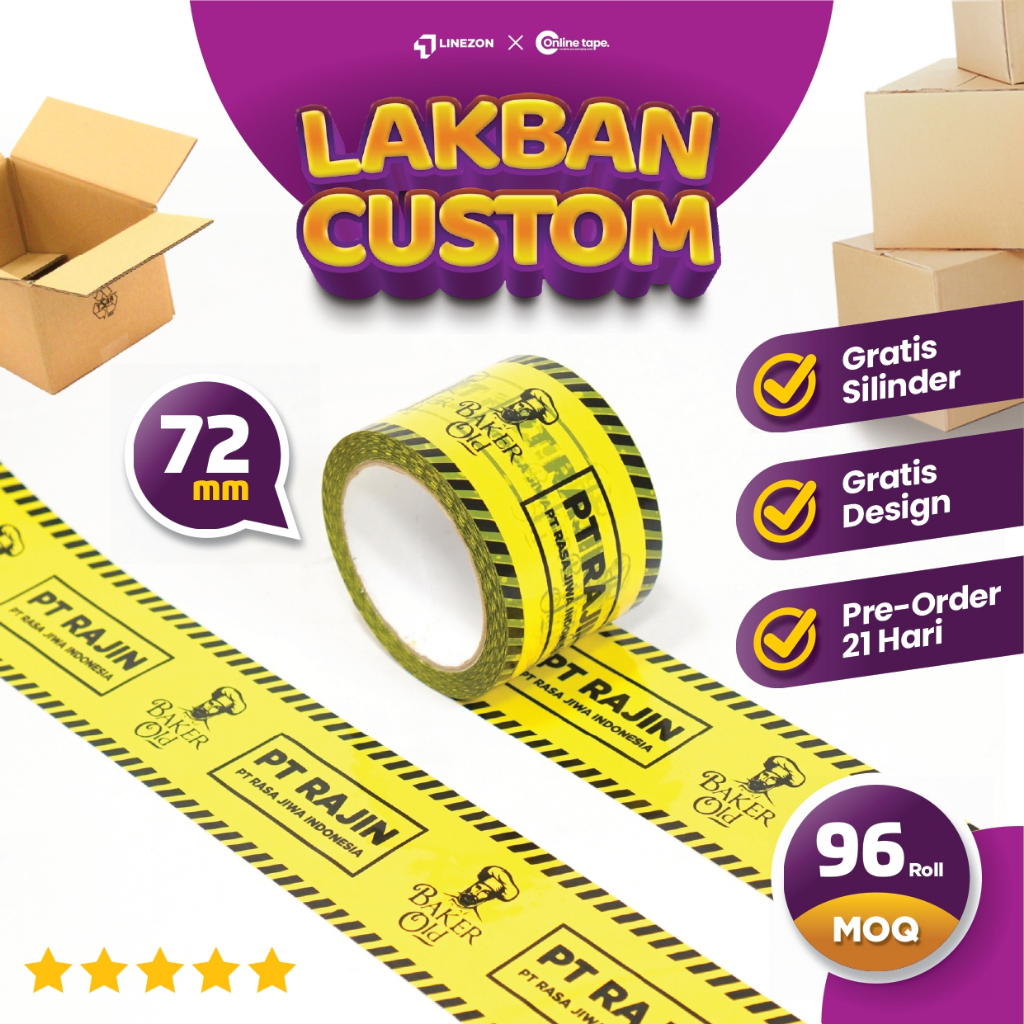 Jual Custom Lakban Printing Blok 1 Warna / 72 mm 90 Yard Custom Isolasi ...