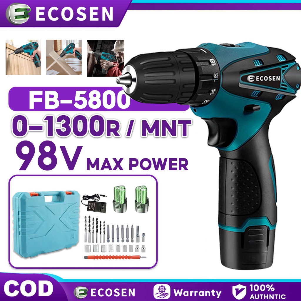 Jual ECOSEN Mesin Bor Baterai Tangan 98V Bor Listrik Bor cas Bor mini ...