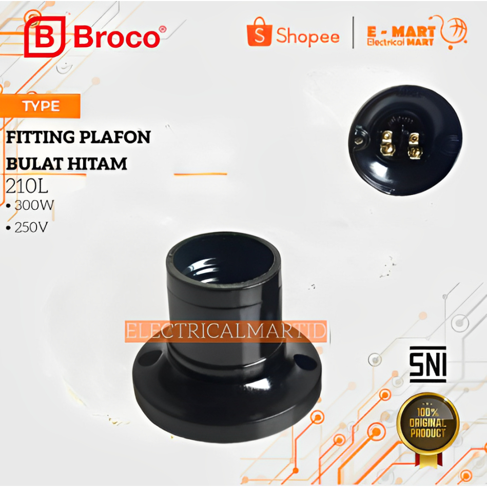 Jual BROCO Fitting Plafon BULAT HITAM 210L Fitting Tempel Ceiling Lamp ...